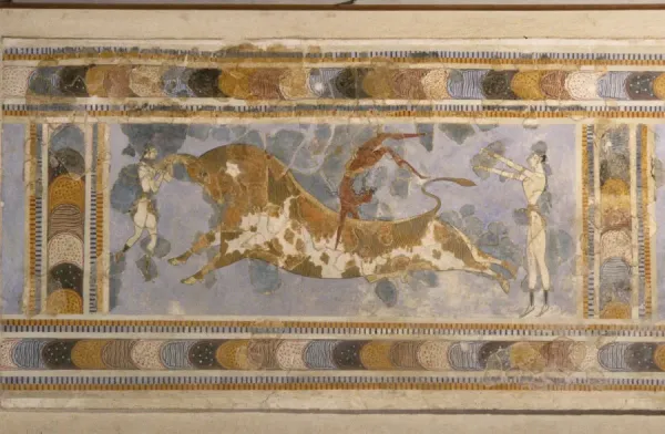 Bull Leaping From The Palace At Knossos Bull Leaping, Knossos,